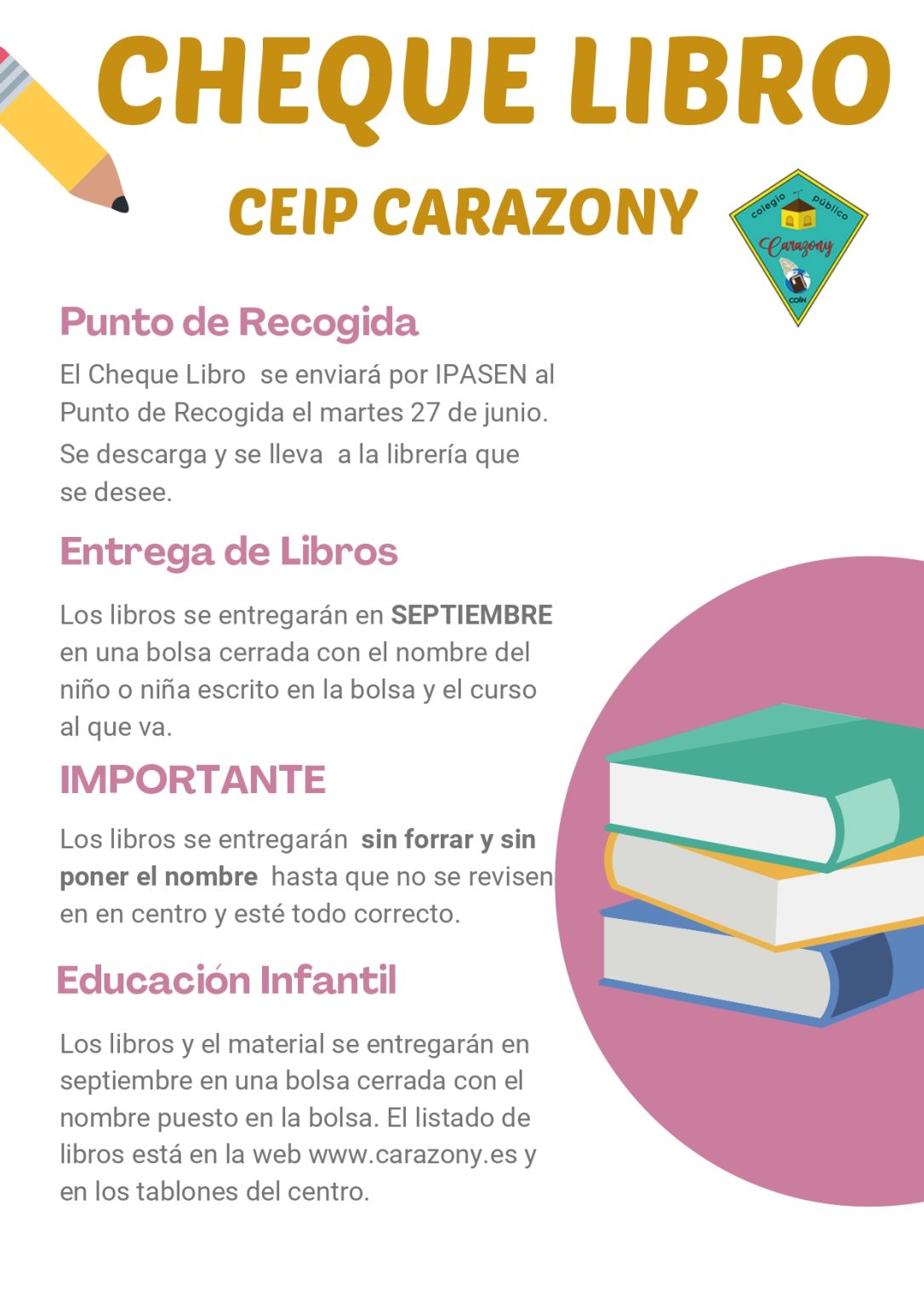 INFORMACIÓN CHEQUE LIBRO. CURSO ESCOLAR 2023/24. – CEIP Carazony